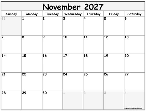 November 2027 Calendar Free Printable Calendar