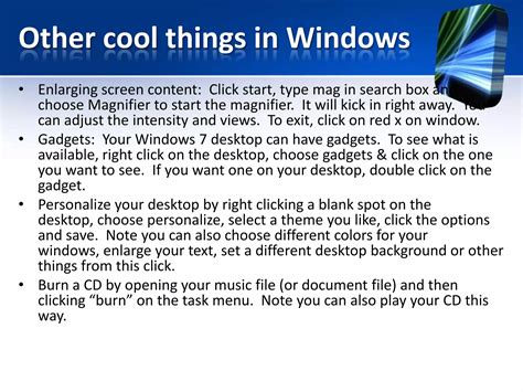 Unit 2 Introduction To Windows 7 Pptx Operating Systems Computer Software And Applications