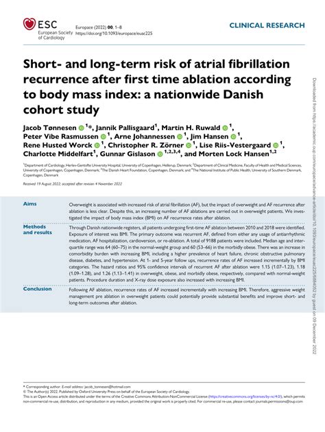 Pdf Short And Long Term Risk Of Atrial Fibrillation Recurrence After First Time Ablation