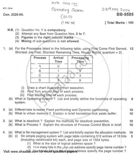 Operating System 2008 2009 Master Of Computer Applications Idol