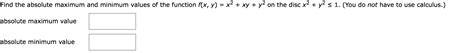 Solved Find The Absolute Maximum And Minimum Values Of The