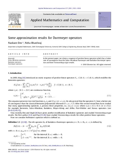 Pdf Some Approximation Results For Durrmeyer Operators