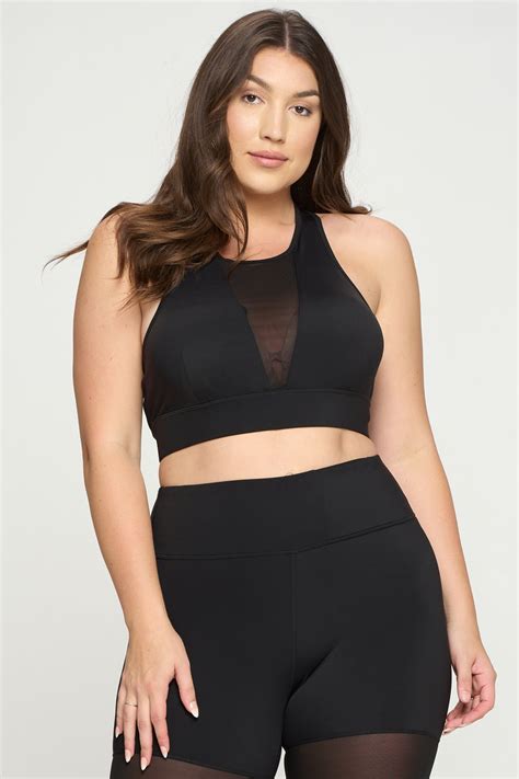 Plus Size High Energy Deep V Mesh Sports Bra Iconoflash
