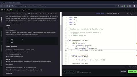 Hackerrank Problem Insertion Sort Part 1 Youtube