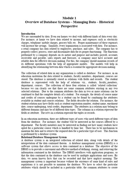 Module 1 Overview Of Database Systems Managing Data Historical Perspective Pdf Databases