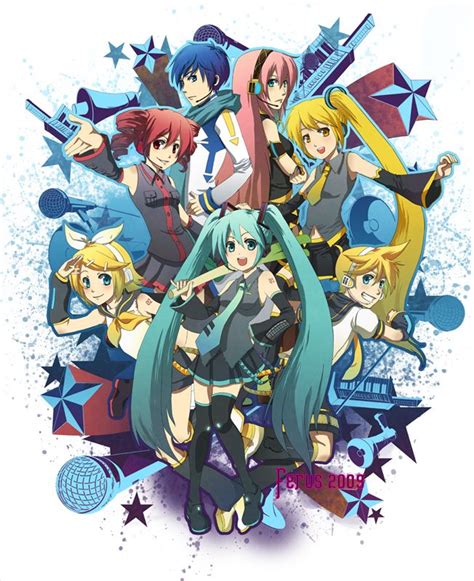 VOCALOIDs Shion Kaito Merguine Luka Akita Neru Kagamine Rin Kagamine Len Hatsune Miku