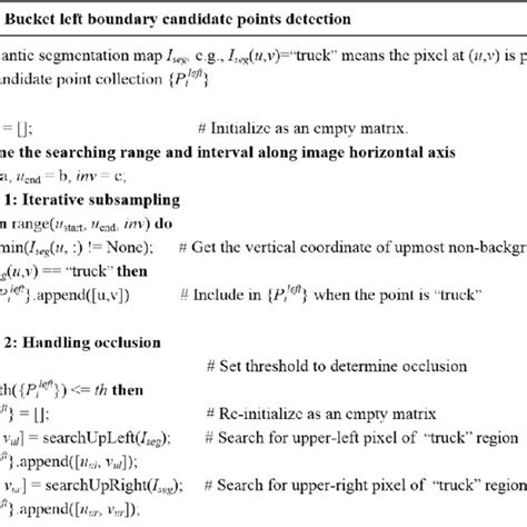 pseudo code for detecting bucket left boundary candidate points 3