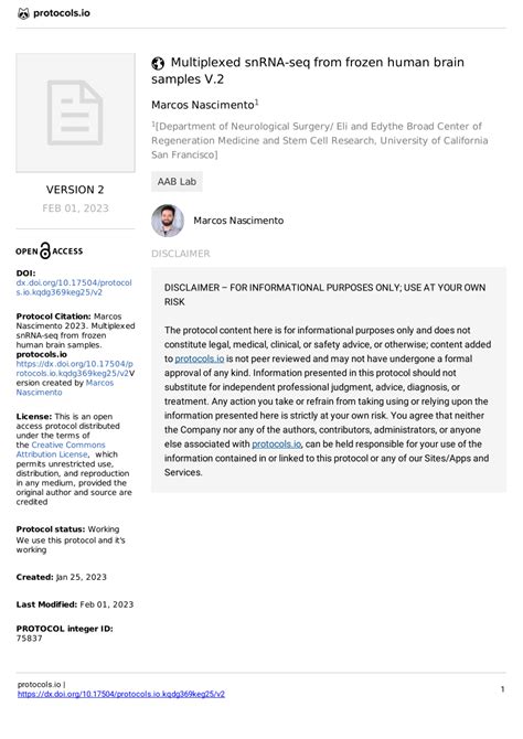 Pdf Multiplexed Snrna Seq From Frozen Human Brain Samples V2