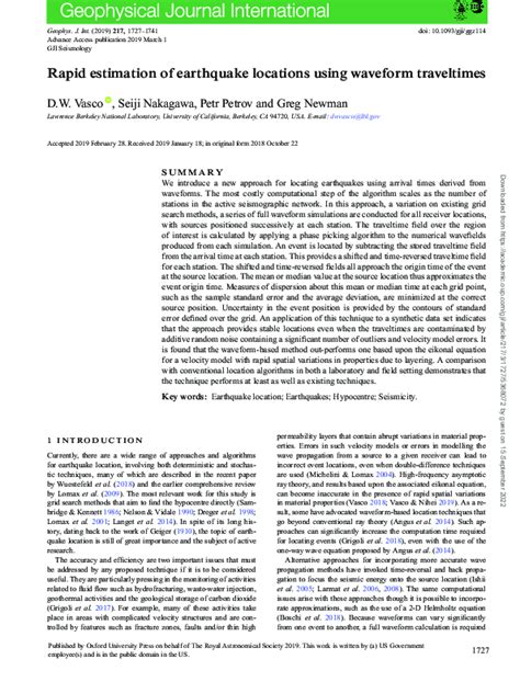 Pdf Rapid Estimation Of Earthquake Locations Using Waveform Traveltimes