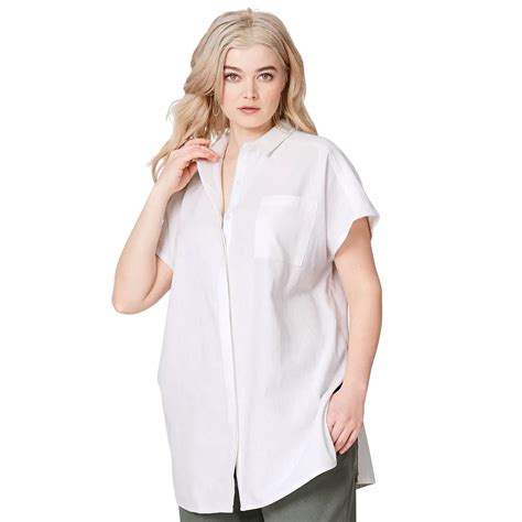 Ellos Plus Size Linen Blend Button Front Tunic