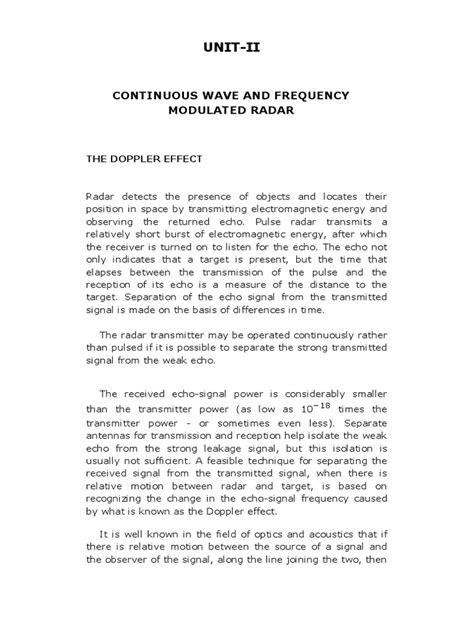 Unit Ii Cw And Frequency Modulated Radar Pdf Radar Frequency