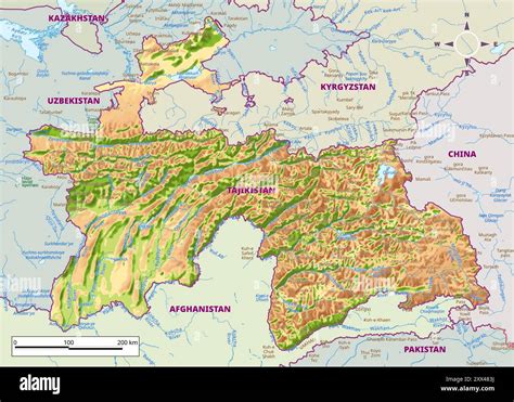 Detailed Physical Map Of Tajikistan Stock Vector Image And Art Alamy
