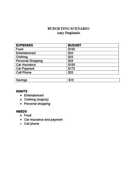 Budgeting Scenario Pdf