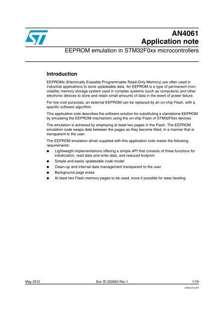 Eeprom Emulation In Stm32f0xx Microcontrollers