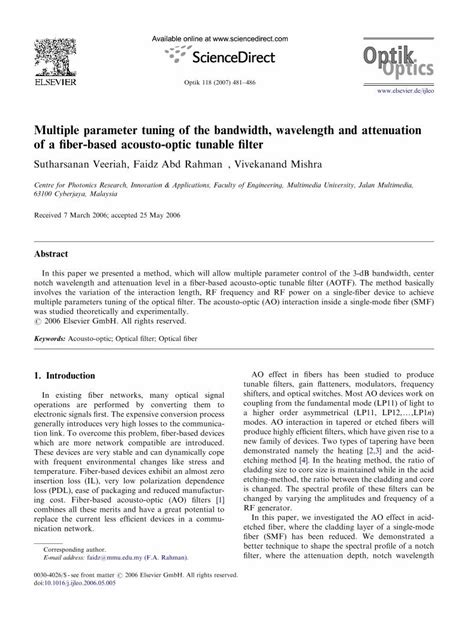 Pdf Multiple Parameter Tuning Of The Bandwidth Wavelength And