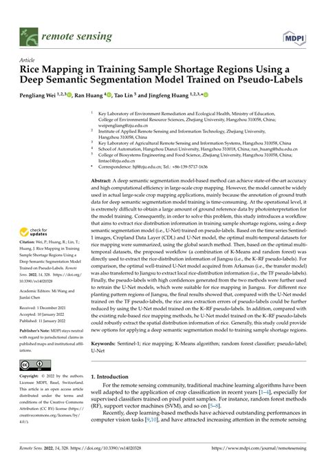 Pdf Rice Mapping In Training Sample Shortage Regions Using A Deep Semantic Segmentation Model