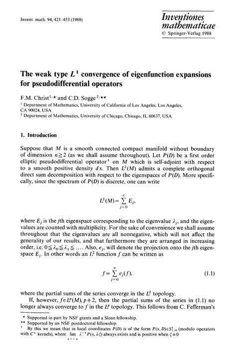 pdf the weak type l1 convergence of eigenfunction expansions for