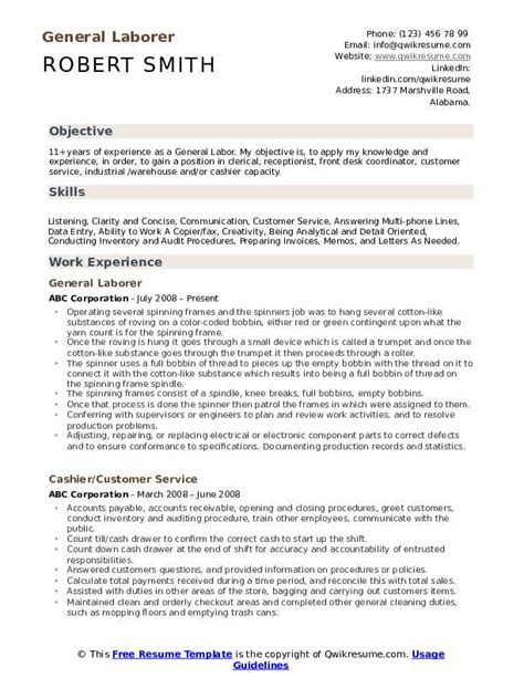Laborer Resume Sample