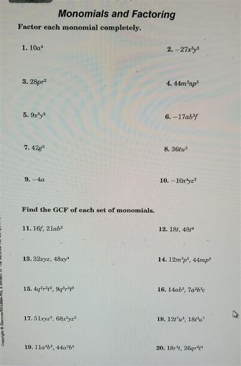 Solved Monomials And Factoring Factor Each Monomial