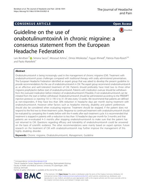 Pdf Guideline On The Use Of Onabotulinumtoxina In Chronic Migraine A Consensus Statement From