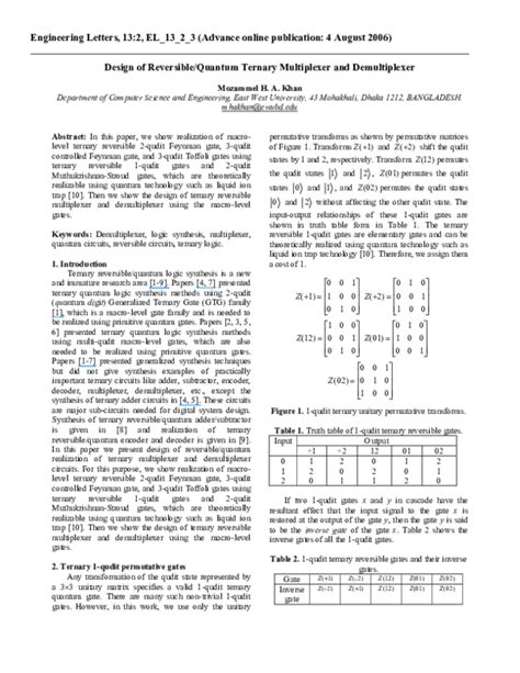 Pdf Design Of Reversible Quantum Ternary Multiplexer And Demultiplexer
