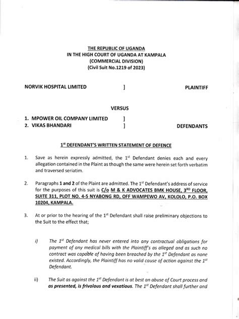 Defendants Written Statement Of Defence Download Free Pdf Lawsuit