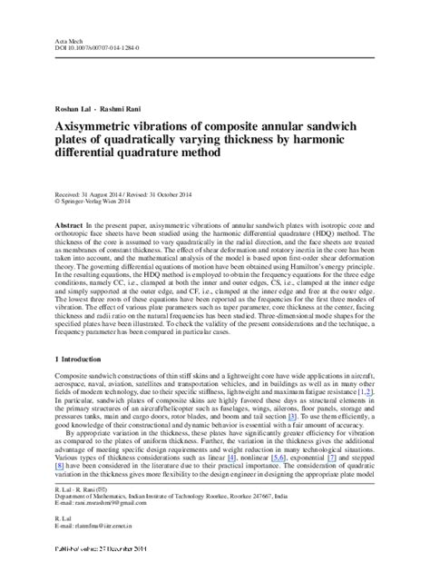 Pdf Axisymmetric Vibrations Of Composite Annular Sandwich Plates Of Quadratically Varying