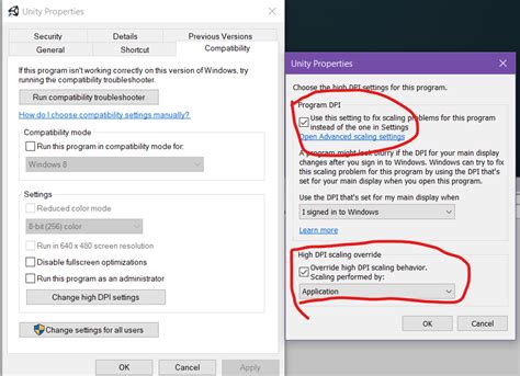 Unity 2019 High Dpi Scaling Issue Override In Compatability Settings