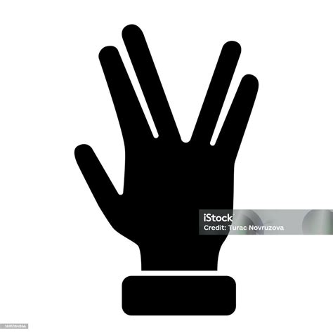 네 손가락 제스처 솔리드 아이콘 제스처 개념 흰색 배경에 벌칸 경례 손 기호 모바일 웹 디자인을 위한 글리프에서 네 손가락 위로 아이콘을 가진 손 벡터 그래픽 개념에 대한