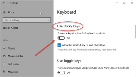 Ease Of Access Keyboard Settings On Windows