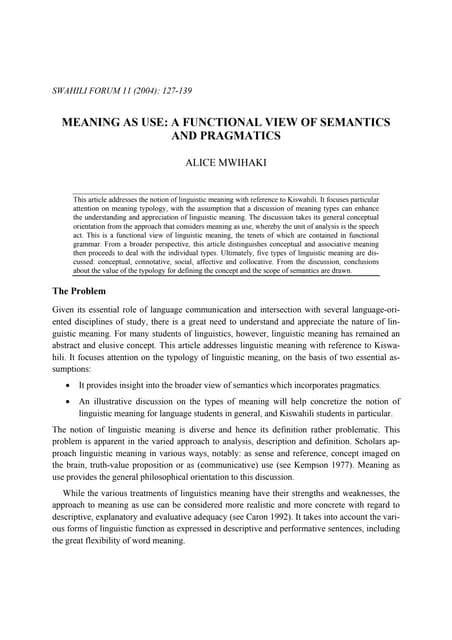Meaning As Use A Functional View Of Semantics Pdf