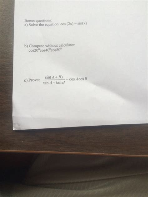 Solved Bonus Questions Solve The Equation Cos 2x