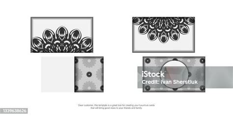명함 의 인쇄 디자인을위한 템플릿 만달라 장식 과 흰색 색상 텍스트와 검은색 패턴 아래에 배치된 벡터 명함 준비 0명에 대한