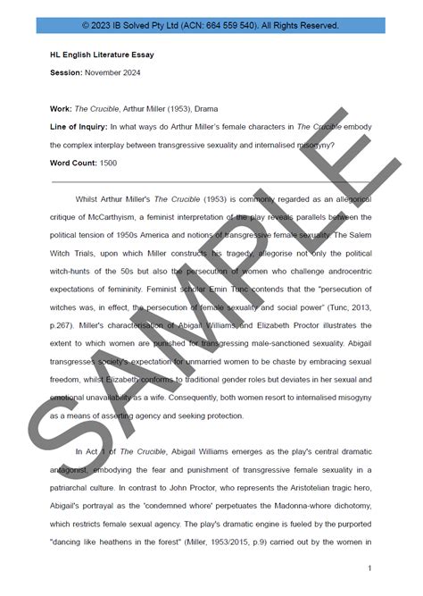 Ib English A Literature Hl Essay Example 1 1920 Ib Solved