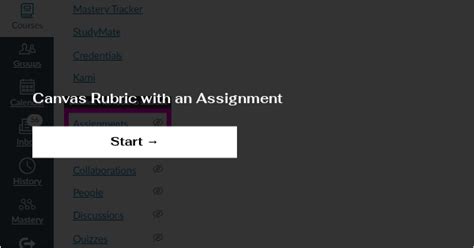 canvas rubric with an assignment