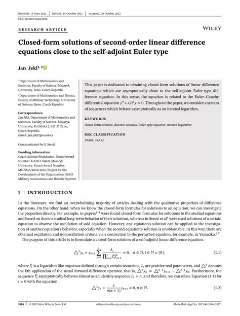 closed‐form solutions of second‐order linear difference equations close