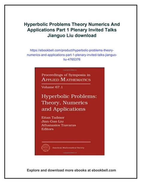 Hyperbolic Problems Theory Numerics And Applications Part 1 Plenary