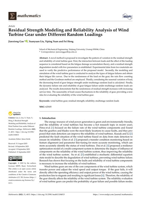 Pdf Residual Strength Modeling And Reliability Analysis Of Wind Turbine Gear Under Different