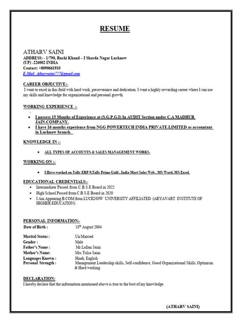 Resume Atharv Saini Pdf