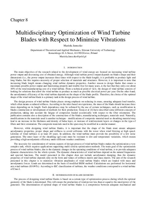 Pdf Chapter 8 Multidisciplinary Optimization Of Wind Turbine Blades With Respect To Minimize