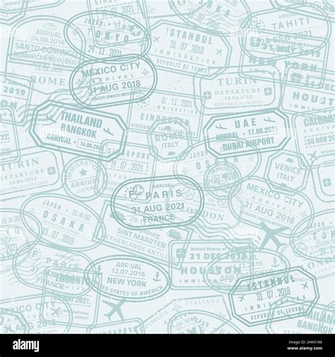 Seamless Pattern Passport Stamps Subtle Color Travel Passport Stamps