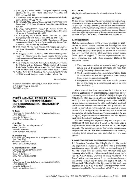 Pdf Experimental Results On A 38 Ghz High Temperature Superconducting Microstrip Antenna