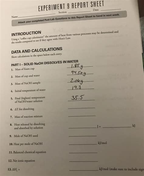 solved experiment 9 report sheet date section name attach