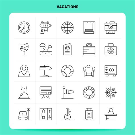 Outline 25 Vacations Icon Set Vector Line Style Design Black Icons Set Linear Pictogram Pack Web