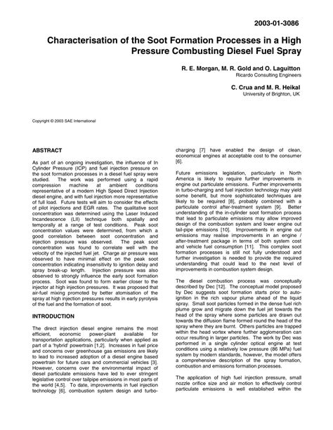 Pdf Characterisation Of The Soot Formation Processes In A High Pressure Combusting Diesel Fuel