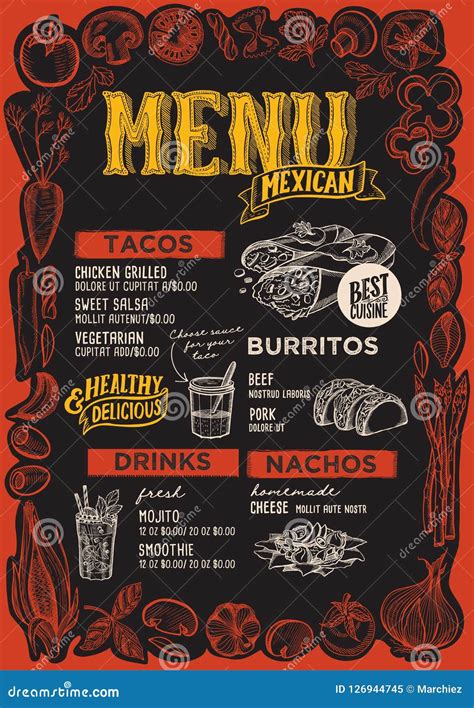 Mexican Menu Vertical Flyer Design Template Traditional Dishes And