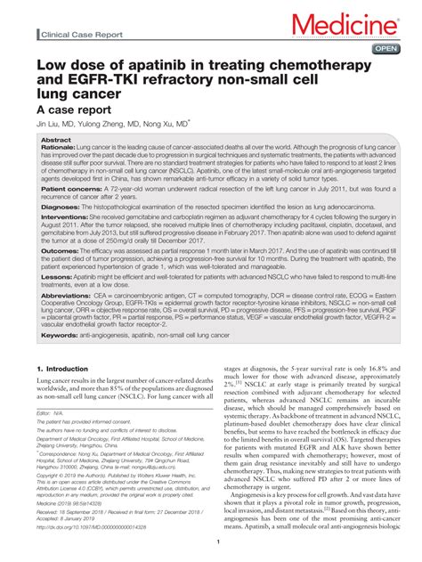 Pdf Low Dose Of Apatinib In Treating Chemotherapy And Egfr Tki