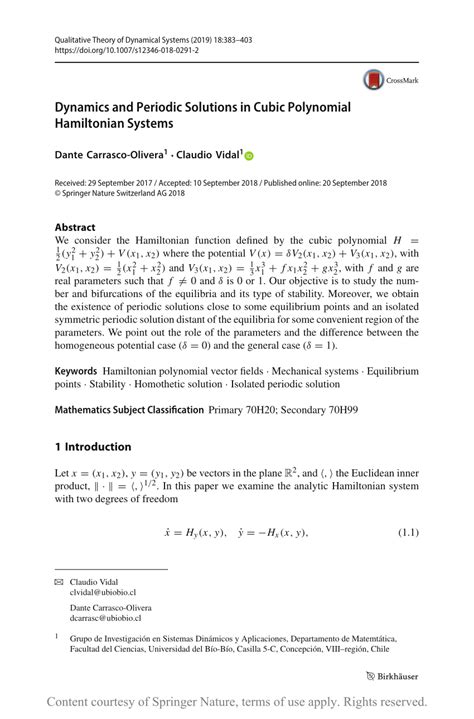 Dynamics And Periodic Solutions In Cubic Polynomial Hamiltonian Systems Request Pdf