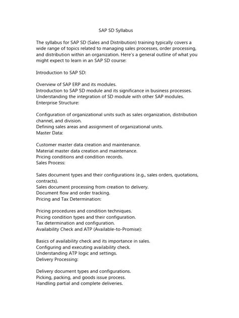 Sap Sd Syllabus Pdf Pricing Sales