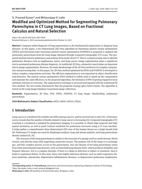Pdf Modified And Optimized Method For Segmenting Pulmonary Parenchyma